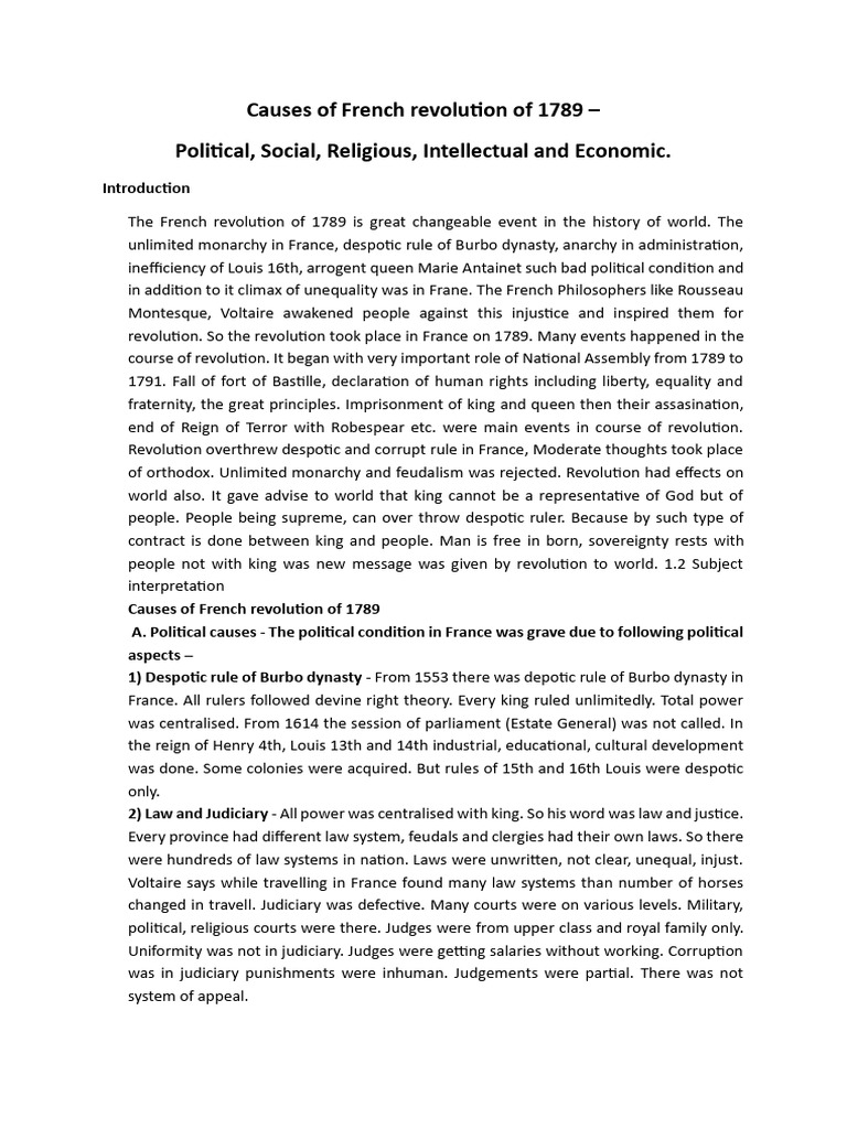Causes of French Revolution of 1789 | PDF | Taxes | French Revolution