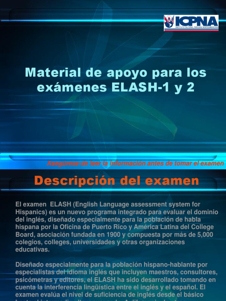 Guía para el Examen ELASH-1 y 2 | PDF | Prueba (evaluación) | Lectura ...