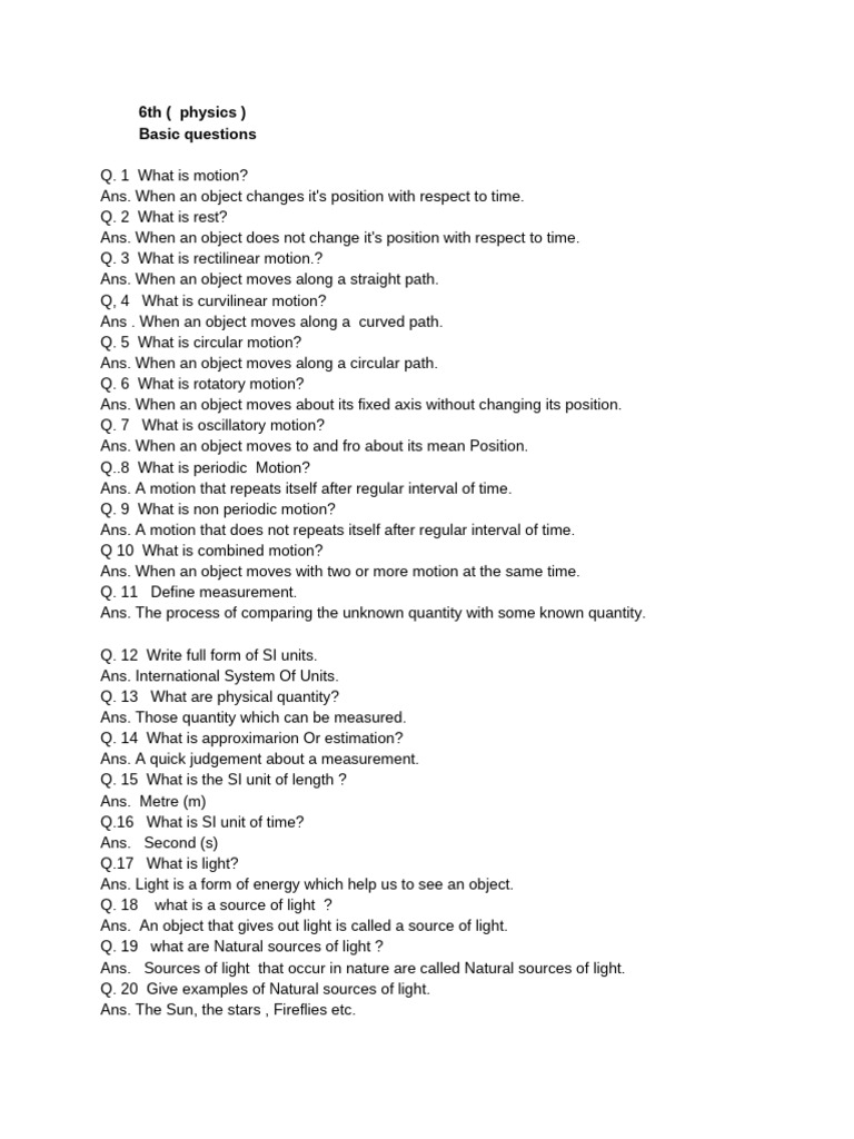 6th Physics Basic Questions | PDF | Magnet | Electric Current