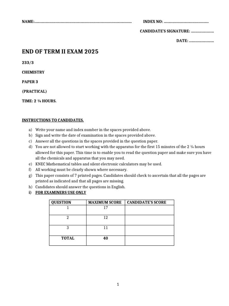 2025 Muranga East Chemistry Pp3 Q | PDF | Acid | Titration