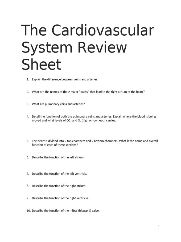 The Cardiovascular System Review Sheet | PDF