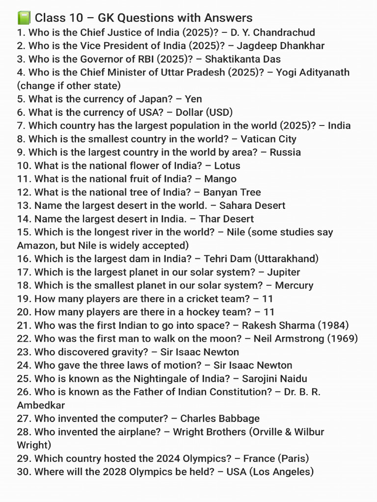 Basic Questions Class 9th and 10th | PDF