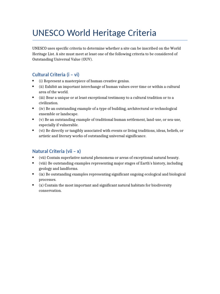 UNESCO World Heritage Criteria | PDF