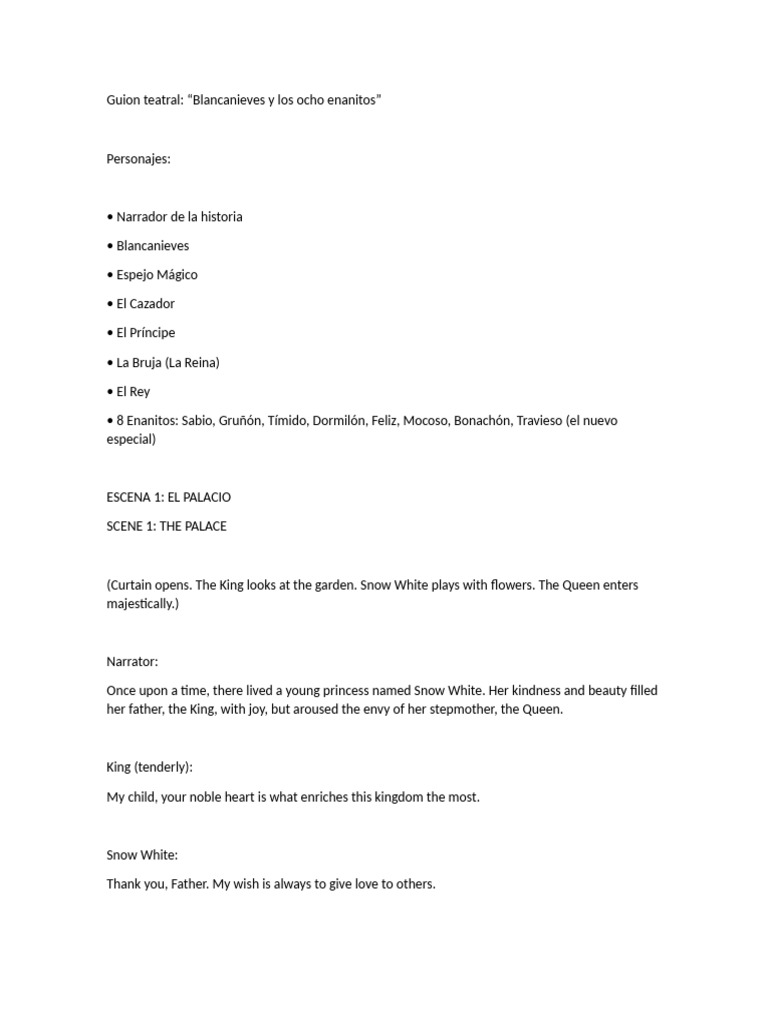 Guion teatral SNOW WHITE | PDF | Snow White