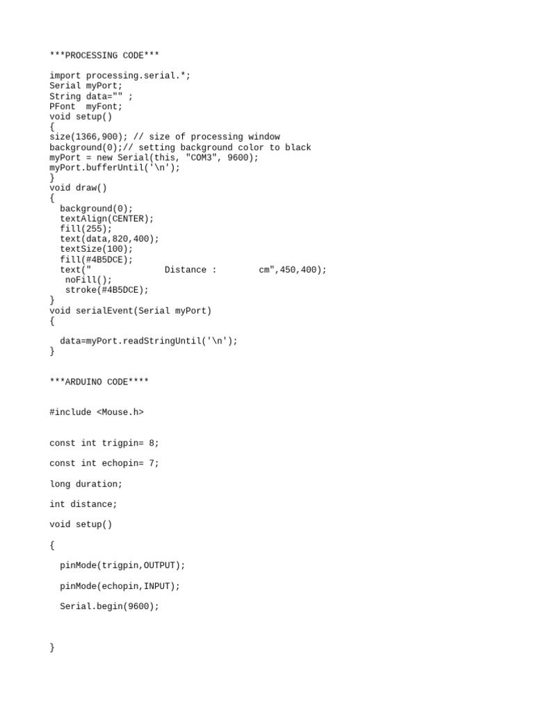 Arduino Distance Sensor Processing Code | PDF