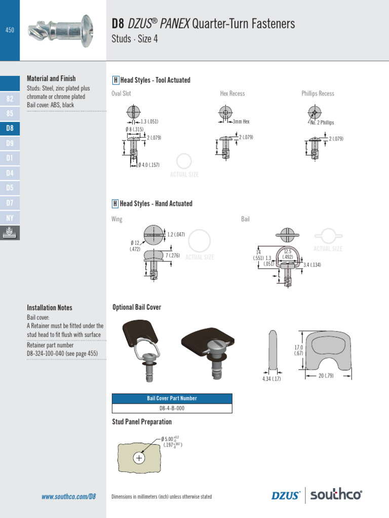 D8 DZUS Fastener Size Chart | PDF | Materials | Mechanical Engineering