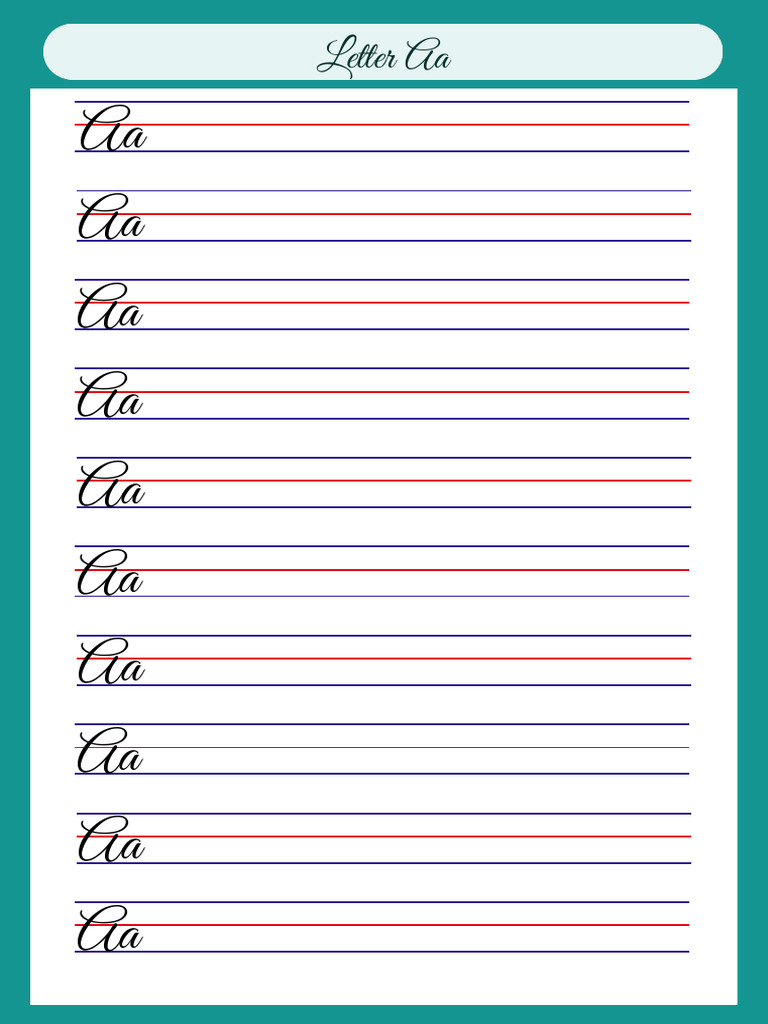 Cursive Writing Alphabet Worksheet in Blue Green White Simple Style | PDF
