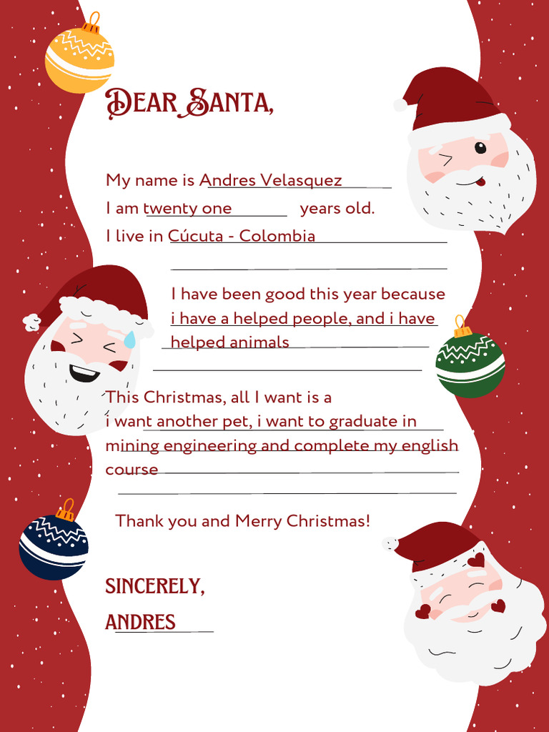 Red White Cute Dear Santa Letter Document (A4) | PDF