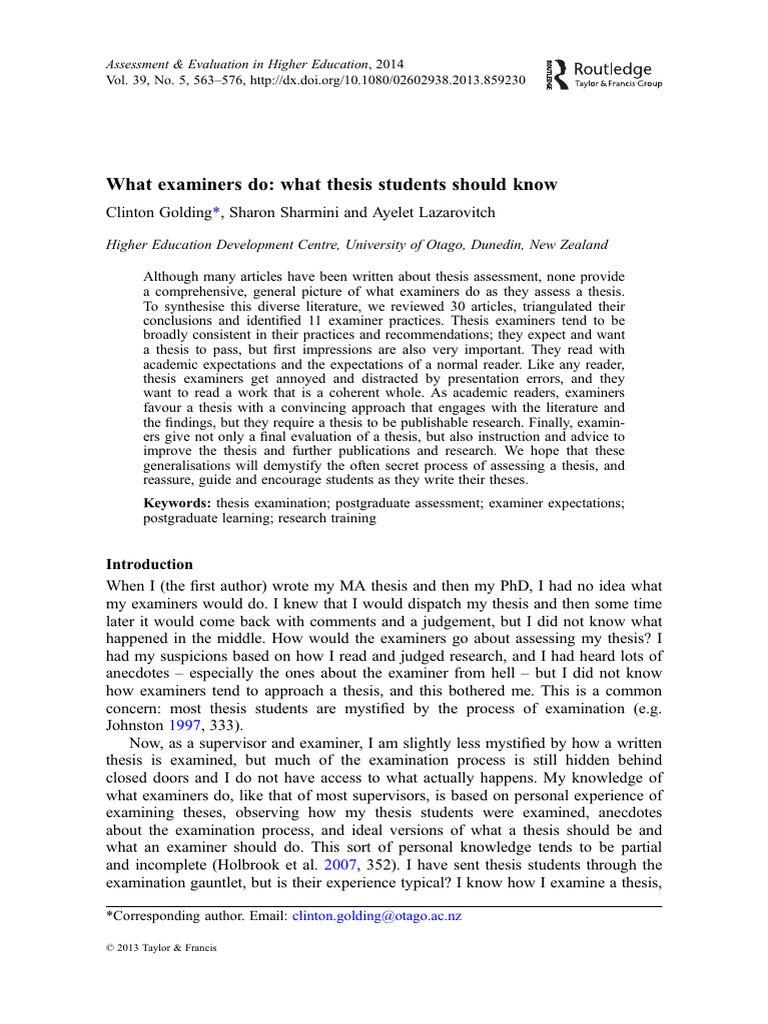 What Examiners Do - What Thesis Students Should Know | PDF | Thesis ...