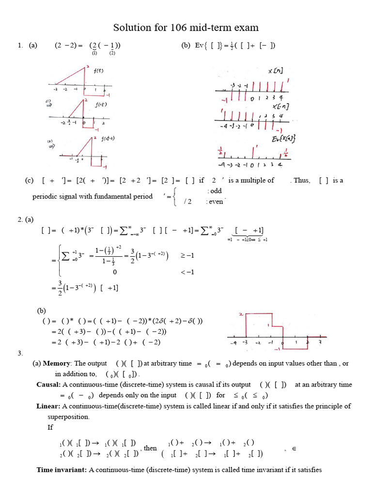 Solution Exam 106訊號與系統期中考 | PDF | Applied Mathematics | Computer Engineering