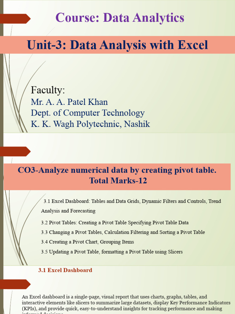 Unit-III Data Analysis With Excel | PDF | Information Science | Computing