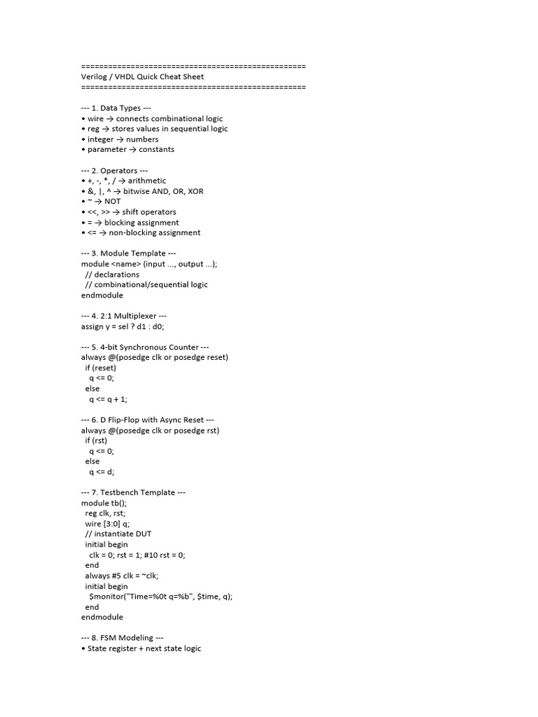Verilog Quick Reference Guide | PDF