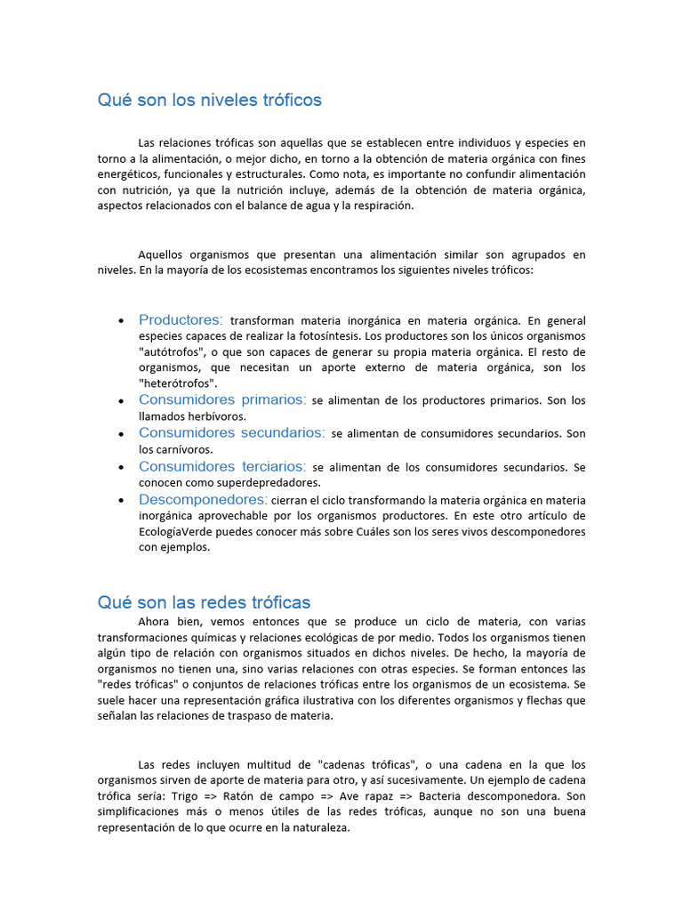 Niveles y redes tróficas explicados | PDF | Red alimentaria | Biomasa ...