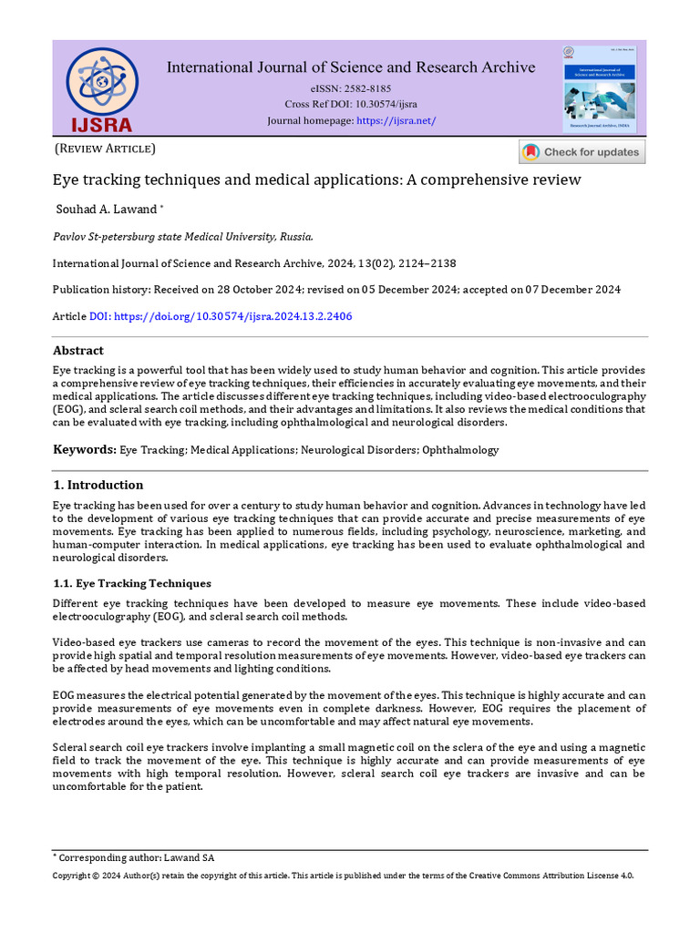 Eye Tracking Techniques and Medical Applications: A Comprehensive Review | PDF | Medical ...