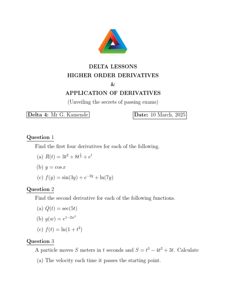Application of Derivatives - Delta Lessons | PDF | Mechanics