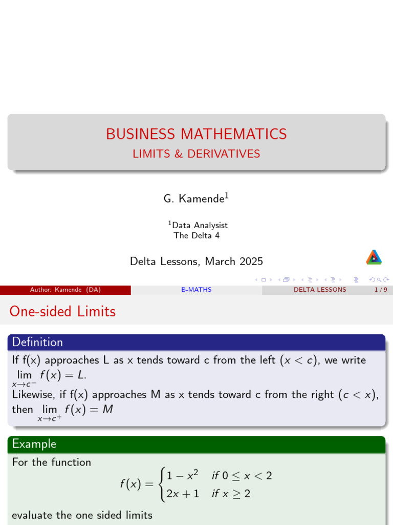 B Math Limits and Derivatives Delta Lessons | PDF | Mathematics ...