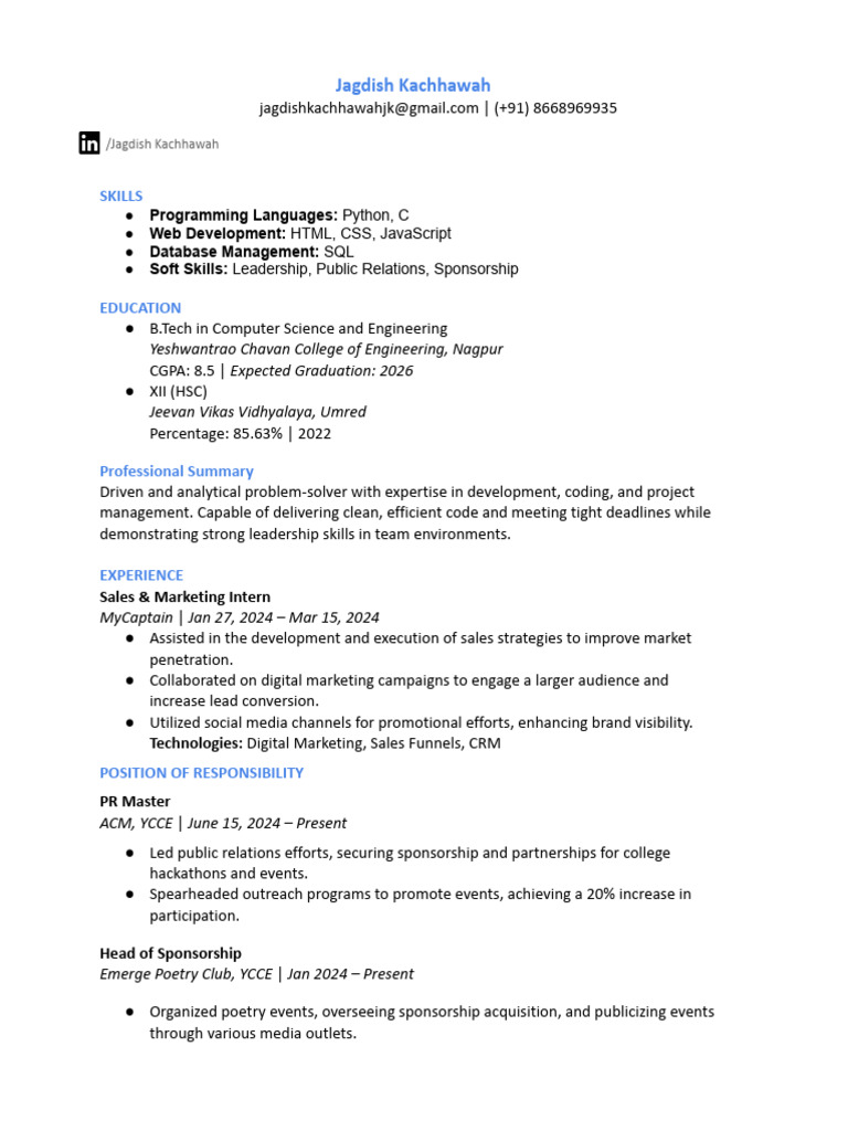 Jagdish Kachhawah Resum | PDF