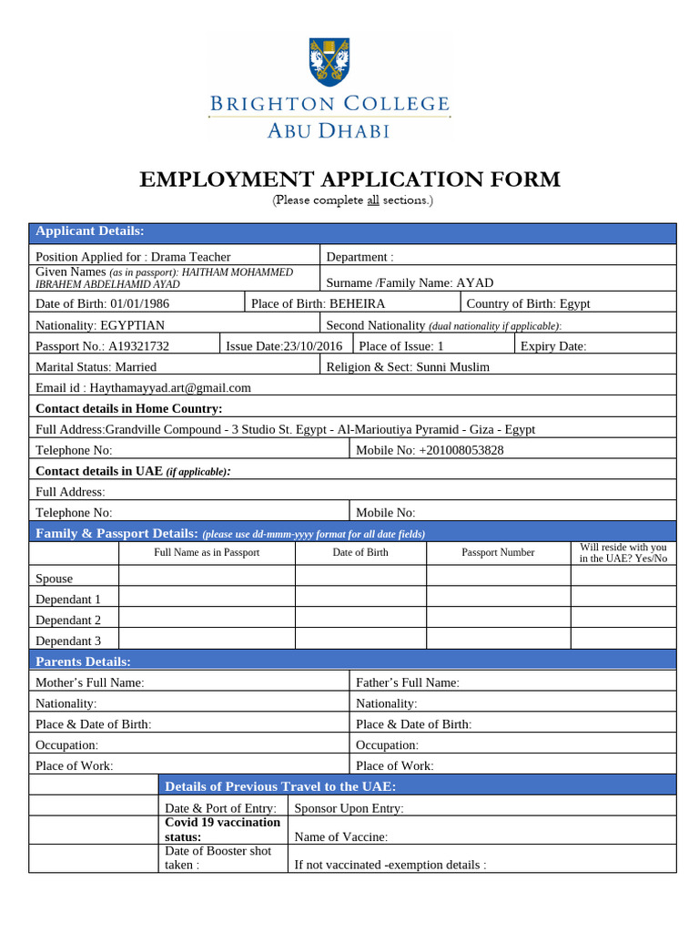 New BCAD - Employment Application Form 2 | PDF | Nationality