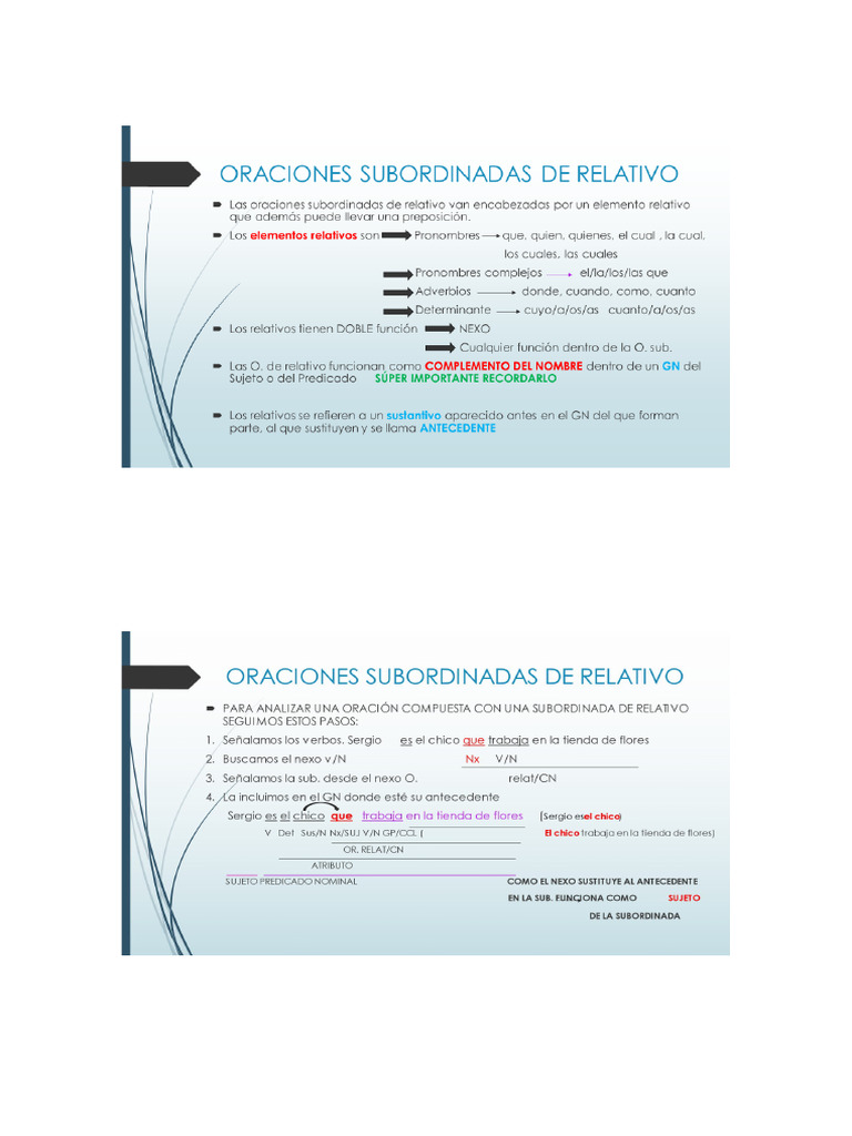 Oraciones Subordinadas de Relativo 4º ESO (Teoría) | PDF