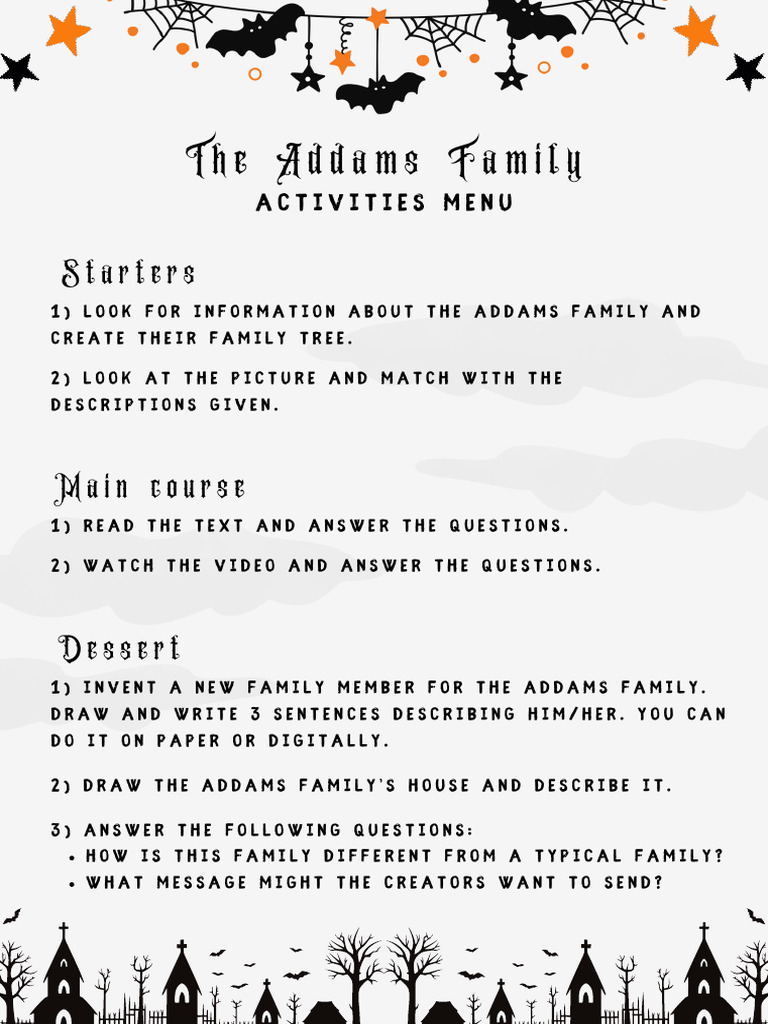 The Addams Family Activities Menu | PDF