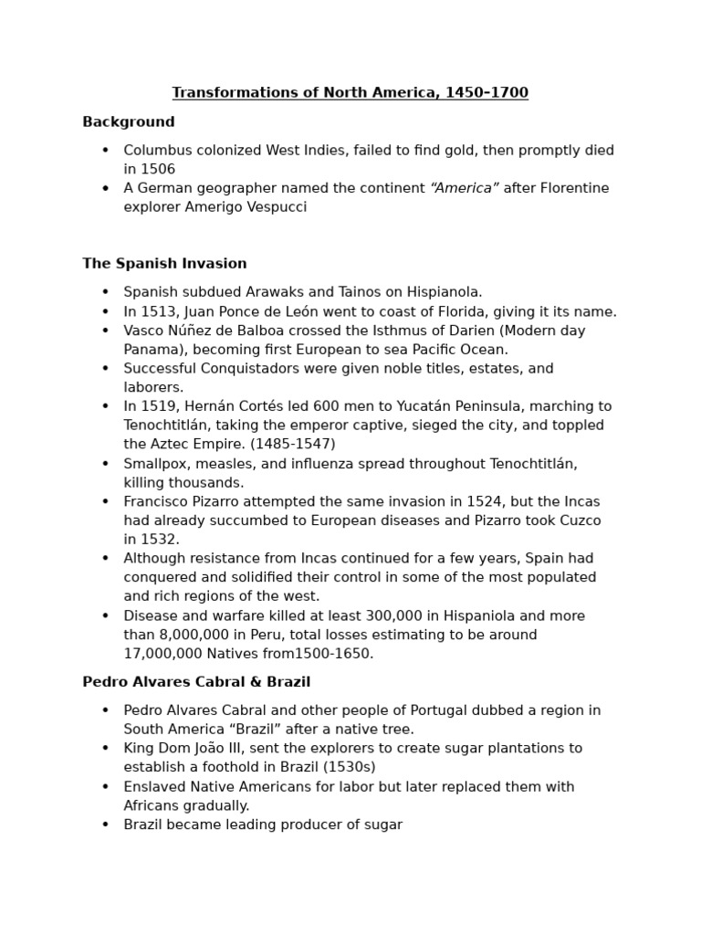 North America Transformations, 1450-1700 | PDF | Spanish Colonization ...