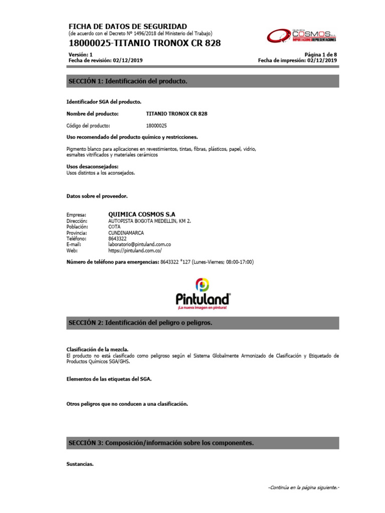 Fds Titanio Tronox CR 828 | PDF | Agua | Residuos