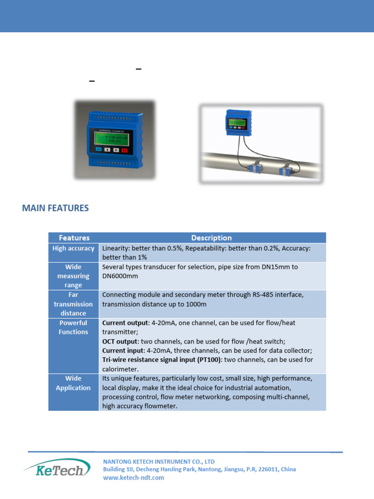 TUF Ultrasonic Flow Meter Datasheet-V2.1 | PDF | Flow Measurement | Telecommunications