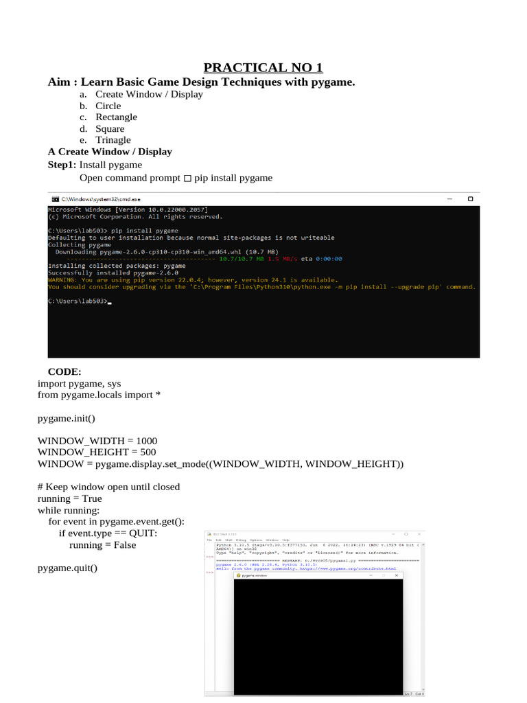 Practial 1 GP Pygame | PDF | Elementary Geometry | Euclidean Geometry