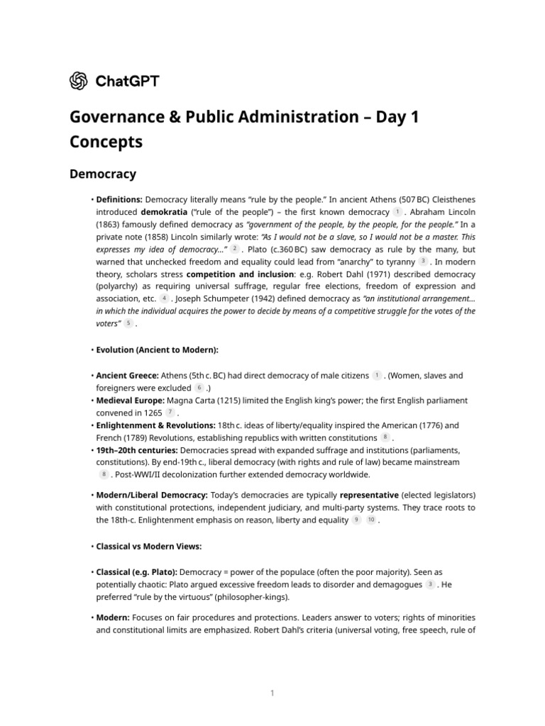 Governance & Public Administration - Day 1 Concepts | PDF | Democracy ...