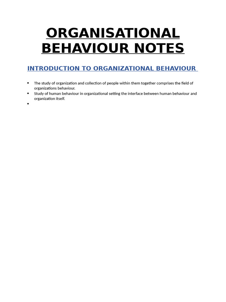 Organisational Behaviour Notes | PDF