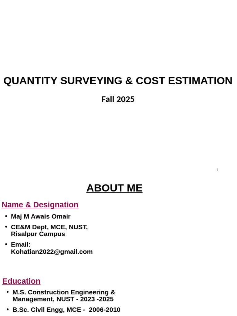 Lec 1 Introduction To QSCE | PDF | General Contractor | Specification (Technical Standard)