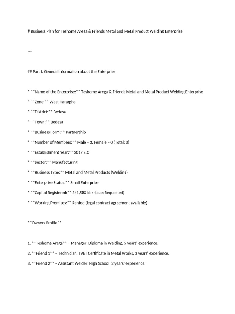 Teshome Arega Welding Business Plan | PDF | Interest | Economies