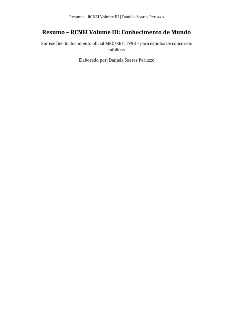 Resumo do RCNEI Volume III: Conhecimento de Mundo | PDF | Comunicação ...