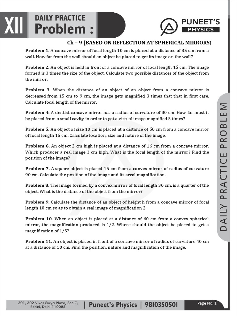 Concave and Convex Mirror Problems | PDF