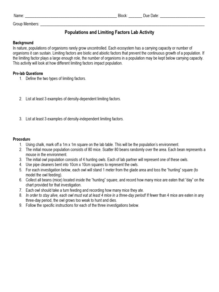 Limiting Factors in Population Dynamics | PDF | Mouse | Ecosystem