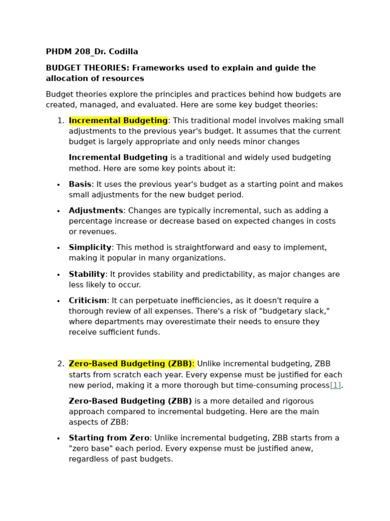 Budget Theories: Key Approaches Explained | PDF | Budget | Cost Accounting