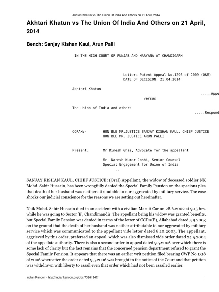Akhtari Khatun Vs The Union of India and Others On 251014 232444 | PDF ...
