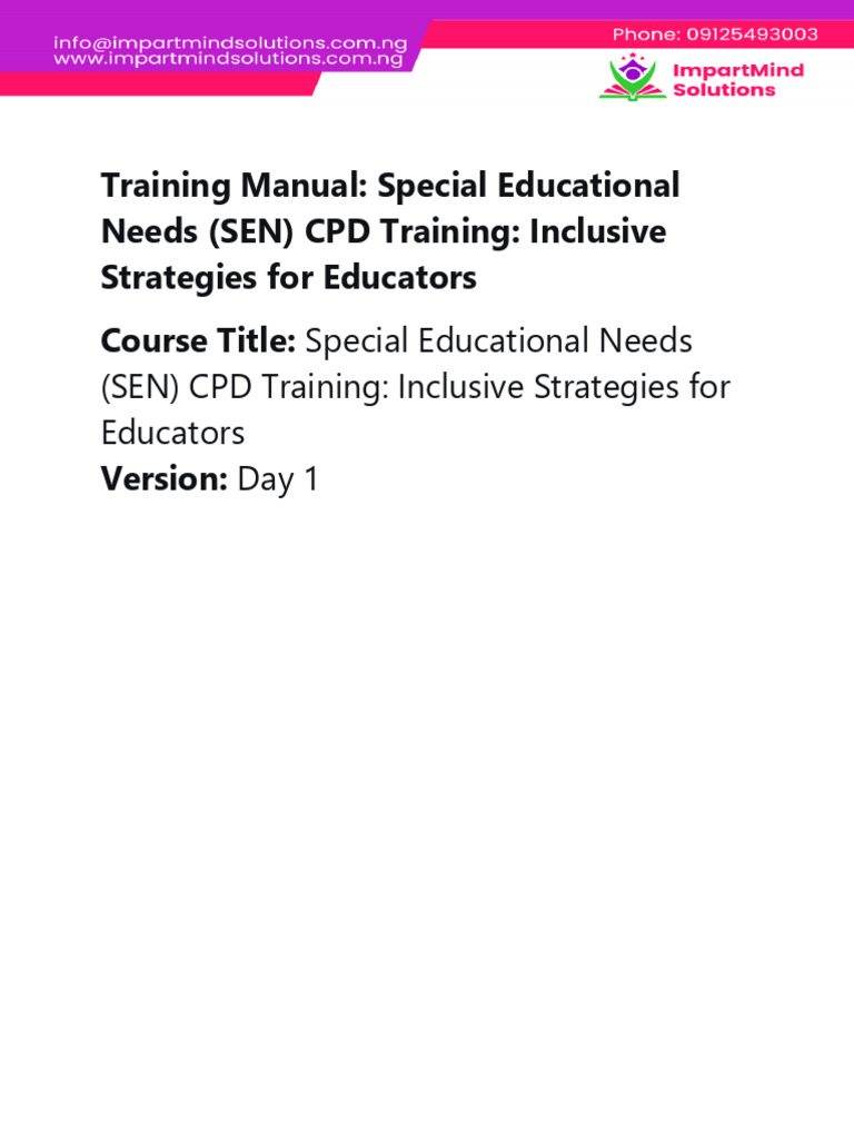 SEN CPD Training Manual for Educators | PDF | Inclusion (Education ...