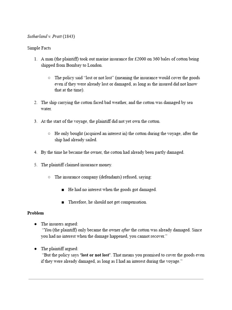 Marine Insurance Case Summaries | PDF | Insurance | Civil Law (Legal ...
