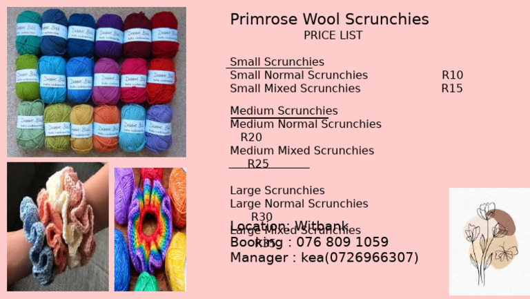 Primrose Wool Scrunchies Price List | PDF