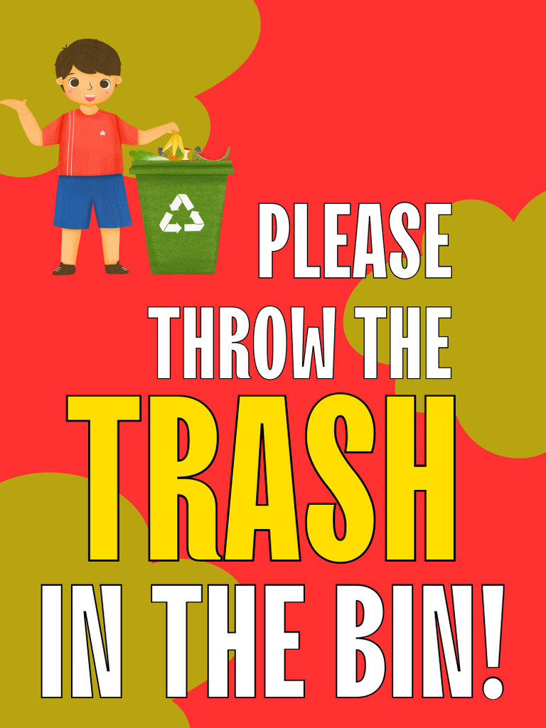 Red and White Creative Typography Throw Trash in Bin Flyer | PDF