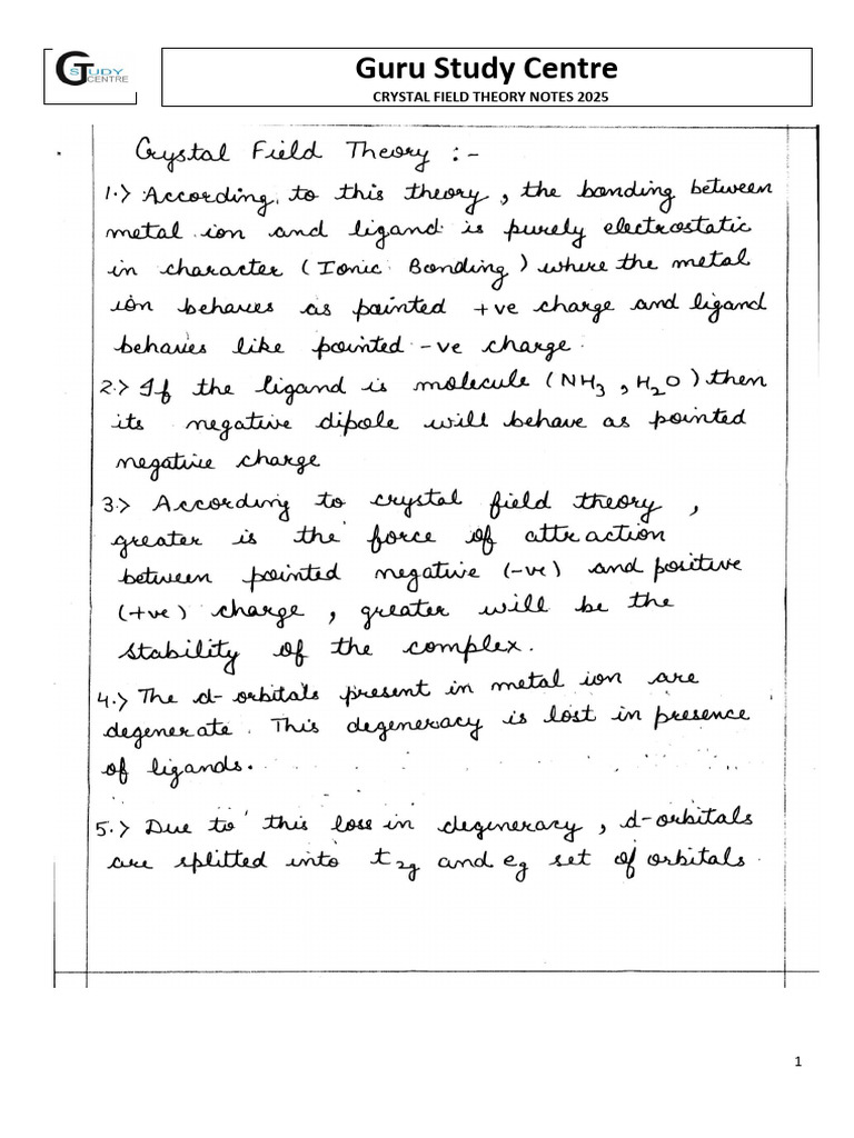 Crystal Field Theory Notes 20025 | PDF