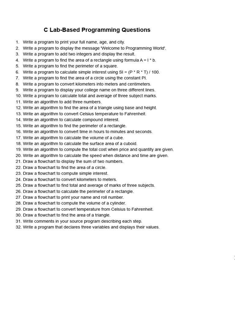 C-Lab Practice Questions | PDF