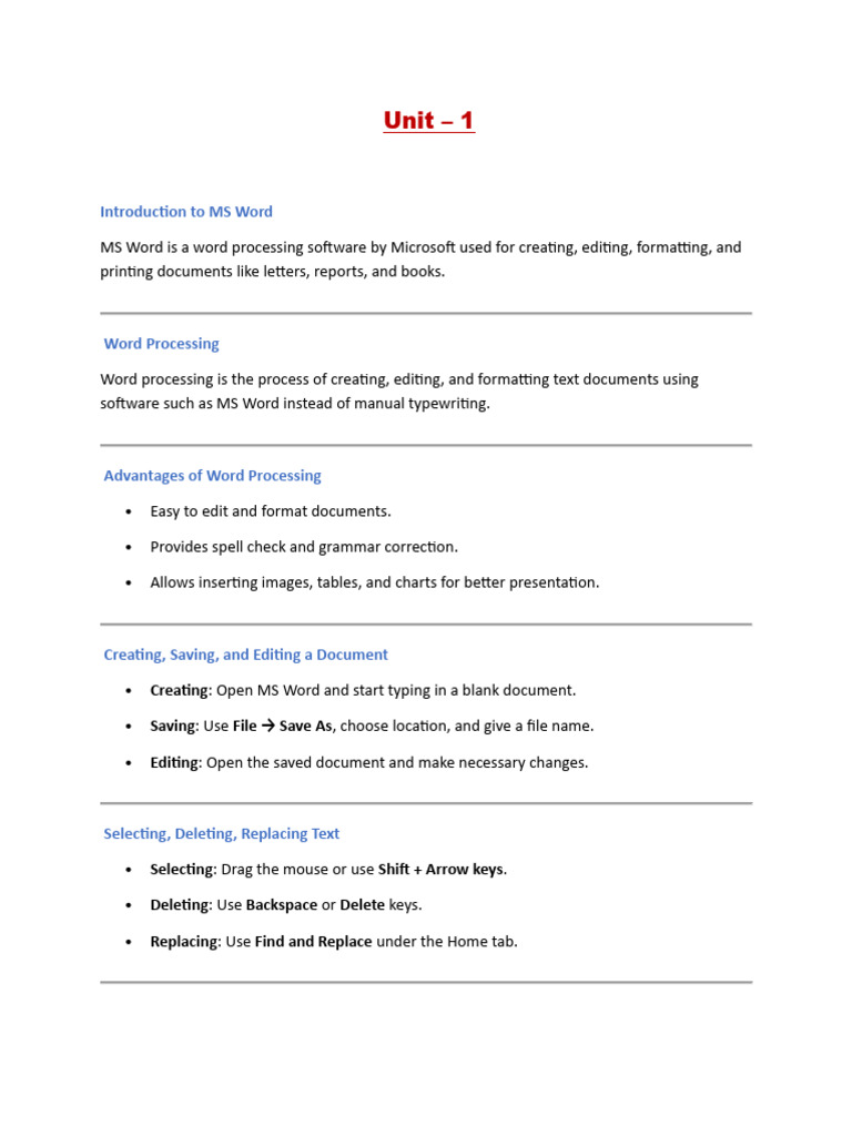 Unit1 Ms Word | PDF