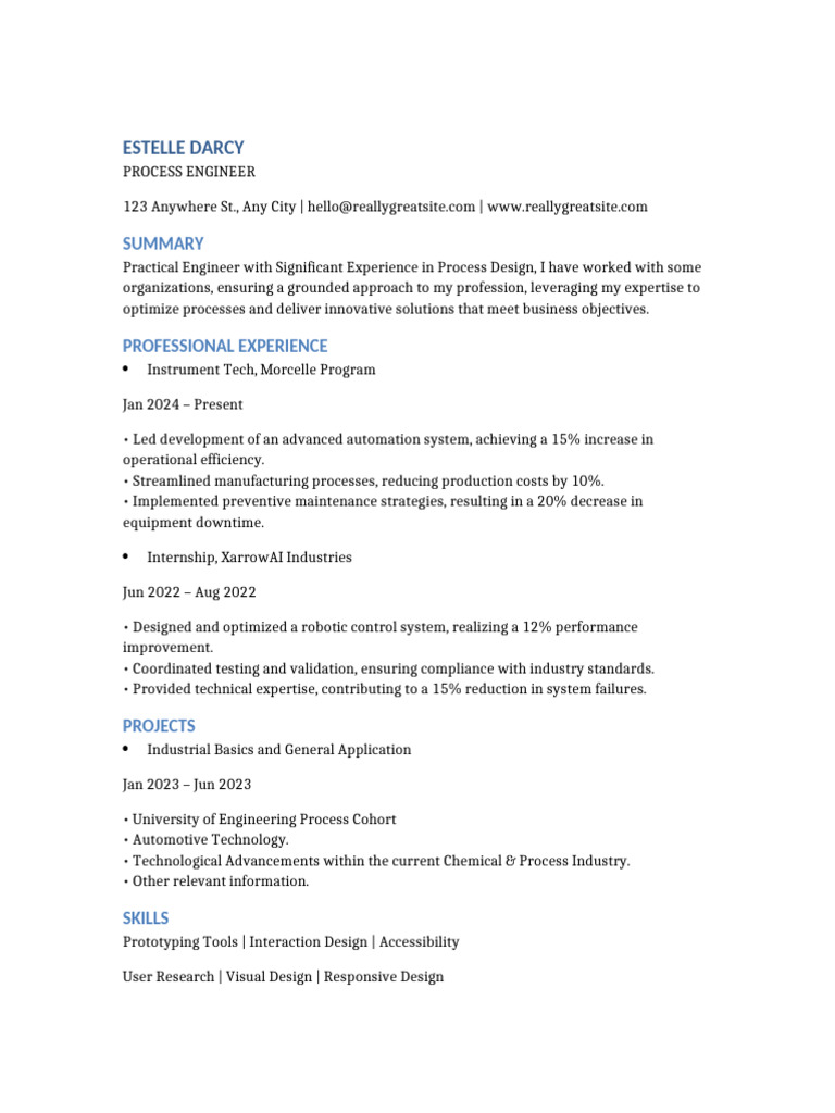 Estelle Darcy: Process Engineer Profile | PDF