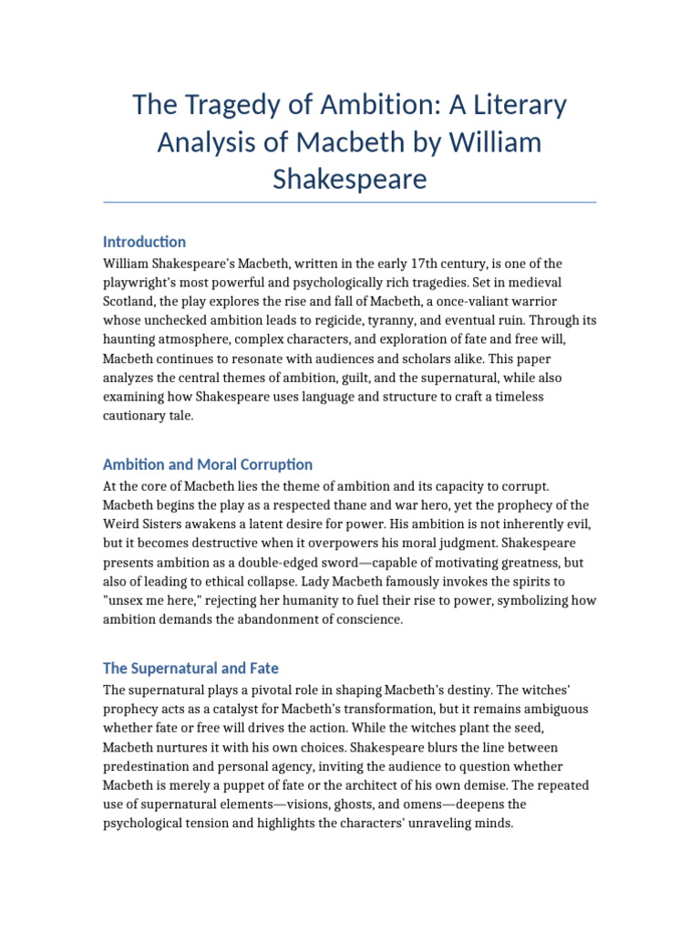 Macbeth: Ambition and Tragedy Explored | PDF | Macbeth | William ...