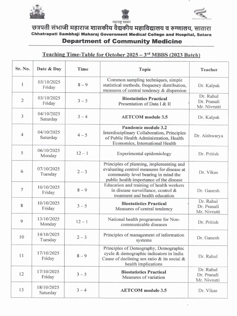 Timetable Batch 2023 | PDF