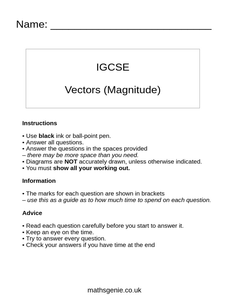 IGCSE Vectors Magnitude Practice | PDF