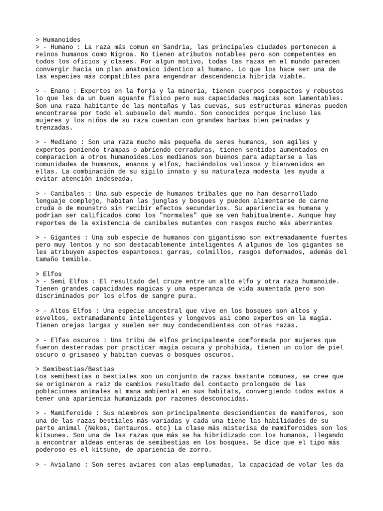 Razas humanoides y sus características | PDF | Duendes