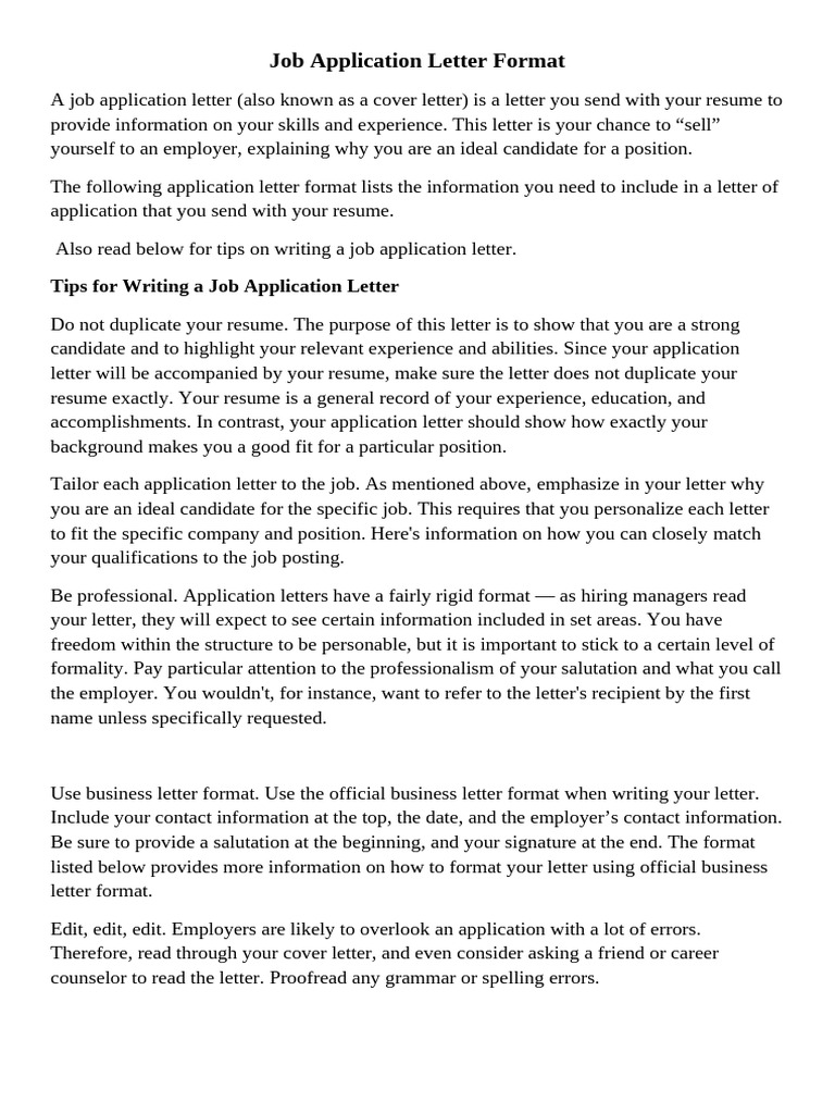 Job Application Letter Format | PDF | Résumé